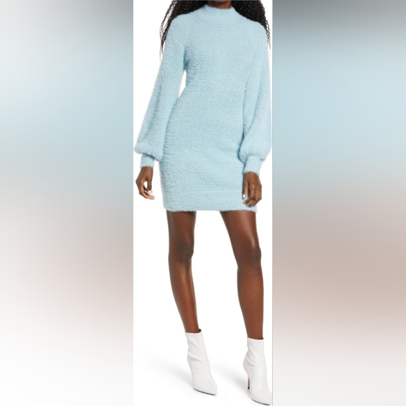 Bardot | Dresses | Bardot Blue Fuzzy Dress Long Sleeves | Poshmark